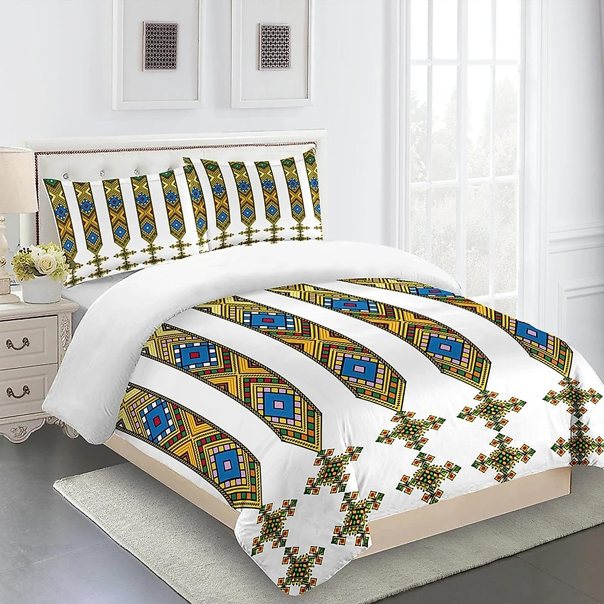 Zhadongli Art Ethiopian Eritrean King Queen Twin Full Bedding Sets Single Double Bed Duvet Cover Set and 2pc Pillow Cover 135x200cm+80x80cmx2
