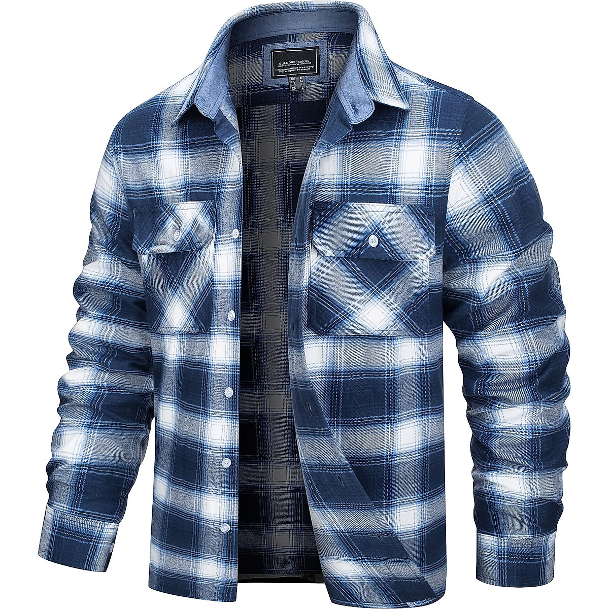 TACVASEN Men's Flannel Shirts Long Sleeve Casual Button Down Regular Fit Plaid Shirts Blue L