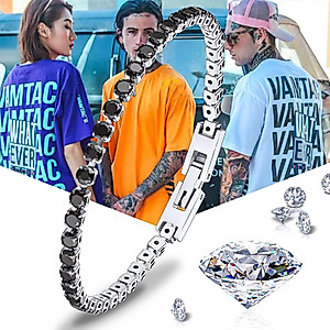 ChainsHouse Cubic Zirconia Classic Iced Out Tennis Bracelet |3mm Stainless Steel Diamond Link Bracelets for Men Women 7.5", Black Color