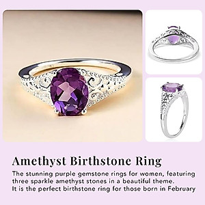 Solitaire Engagement Rings for Women in 925 Sterling Silver - Amethyst February Birthstone Promise Vintage Purple Jewelry Birthday Gifts
