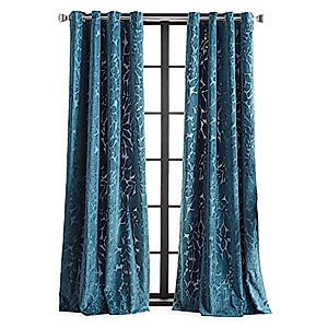 MARTHA STEWART Sherwood Velvet Grommet Window Curtain Panel Pair, 84", Teal
