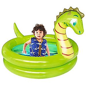 Splash Buddies Kid's 2-Ring Dinosaur Inflatable Kiddie Swimming Pool, Outdoor Summer Backyard Water Play, Toddler's Play Round Pool, 2 Years Old and Up, 65.5" x 52.5" x 37"