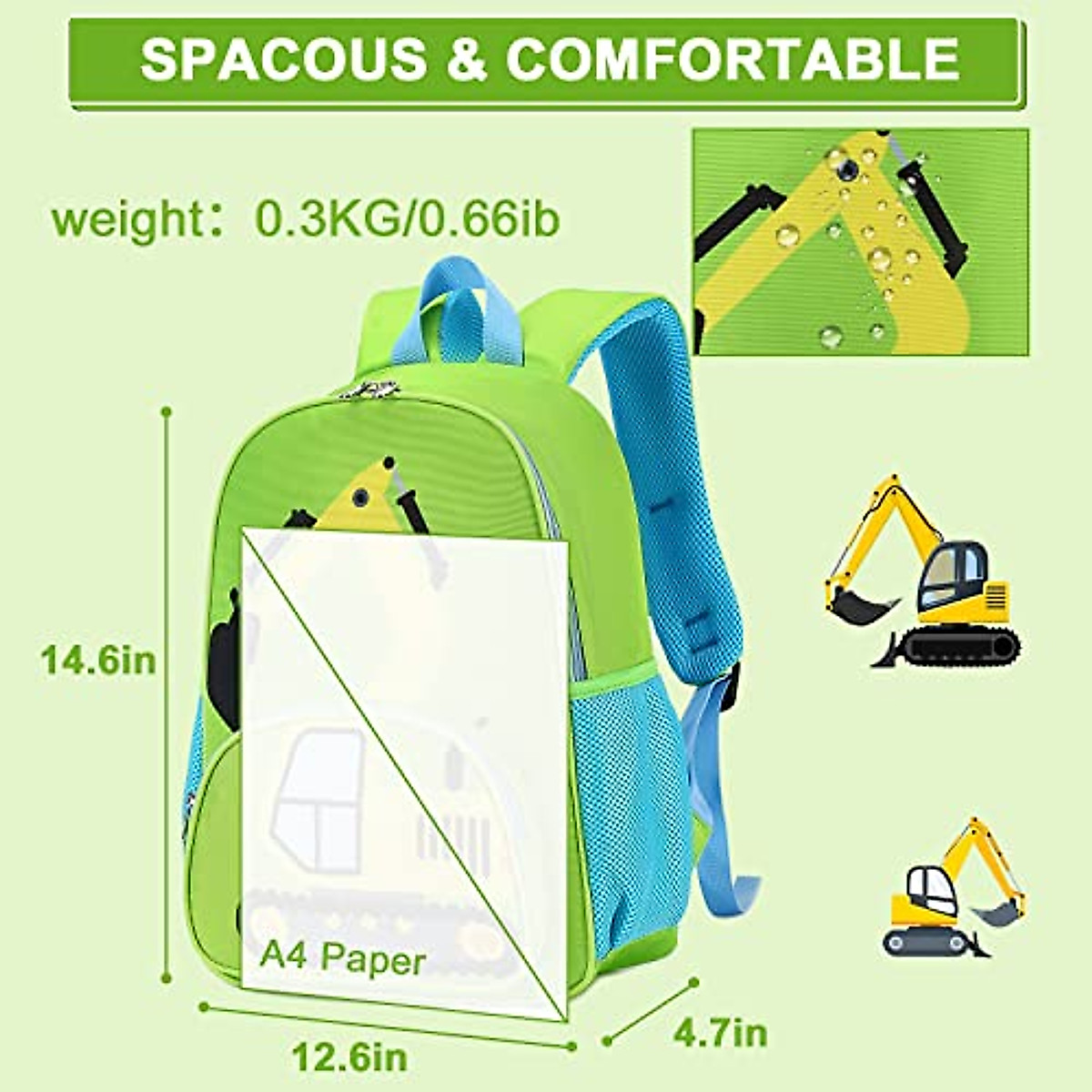 LOIDOU Toddler Backpack Boys 15 Inch Kids Preschool Kindergarten School Backpack with Lunch bag Book Bag for Daycare Nursery Travel，Fits 3 to 8 years old