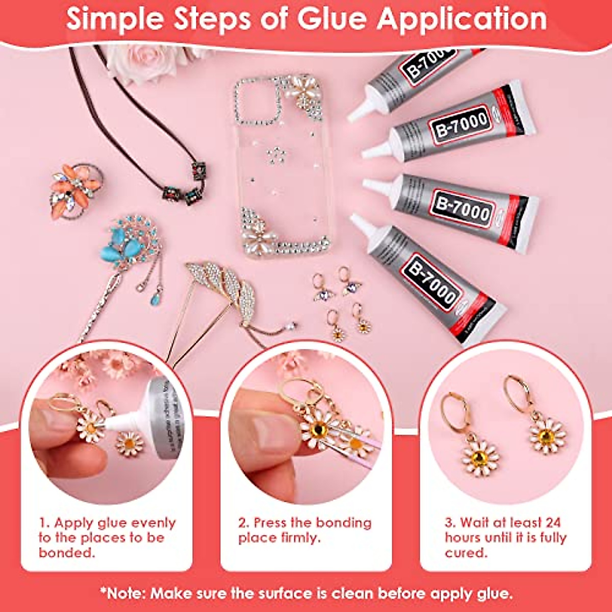 4 PCS 50ML B7000 Crafts Glue Super Adhesive, Multipurpose B-7000 Rhinestones Bonding Glue Flexible Clear Glue for DIY Jewelry Beads Fabric Cloth Nail Art Shoes Screen Repair