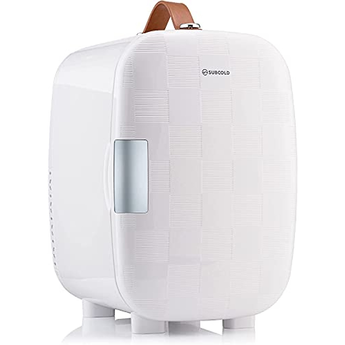 Subcold Pro6 Luxury Mini Fridge Cooler 6 Litre / 8 Cans AC & Exclusive USB Power Option Small Portable Fridge For The Office, Bedroom, Car, Skincare & Cosmetics Chequer White