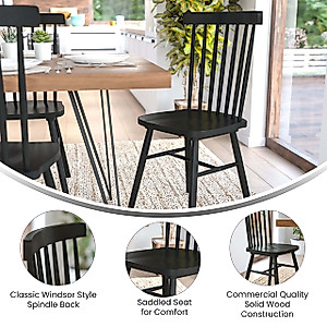 Flash Furniture Ingrid Commercial Grade Windsor Dining Chairs - Black Solid Wood Spindle Back Chairs - Armless Kitchen or Dining Room Chairs - No Assembly Required