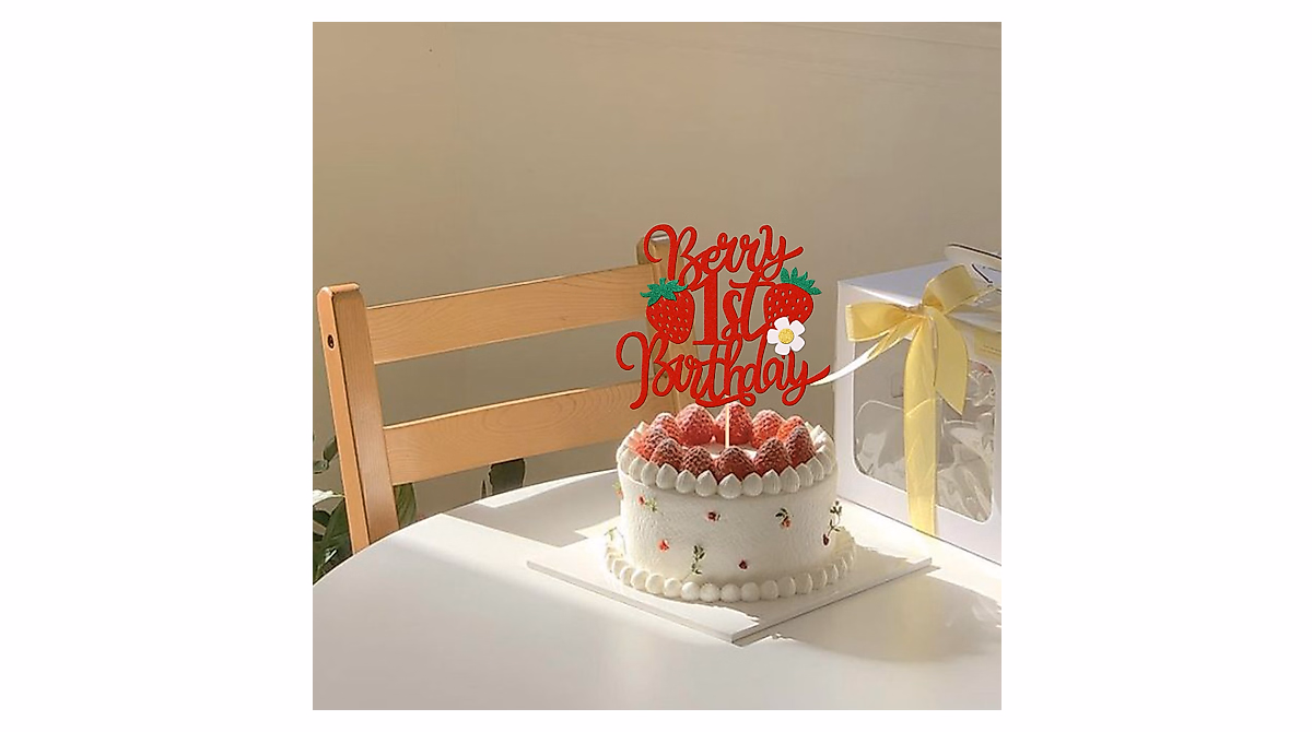 1 PCS Berry 1st Birthday Cake Topper with Flower Glitter Sweet Fruit ...