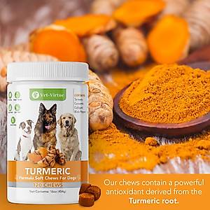 Turmeric for Dogs - Organic Turmeric with Curcumin, Hip and Joint Supplement Dogs Soft Chew, with Collagen and Bioprene, High Absorption Eliminates Joint Pain Inflammation - 120 Count