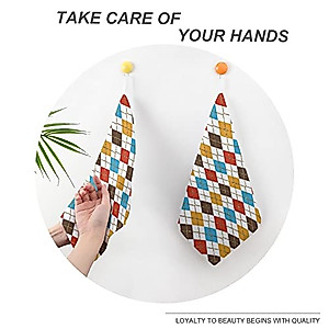 Curdesi Trendy Elegant Argyle Diamond Shapes Pattern Hand Bath Towels Soft Absorbent Microfiber Hand Towel for Bathroom Kitchen, 12 X 12inch