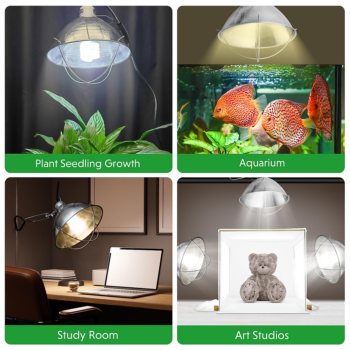 Simple Deluxe Clamp Lamp Light with 10.5 Inch Adjustable Aluminum Reflector and 6 Feet 18/2 SJT Cord, up to 250W E26 Socket (No Bulb Included), 2 Pack, Silver and Black