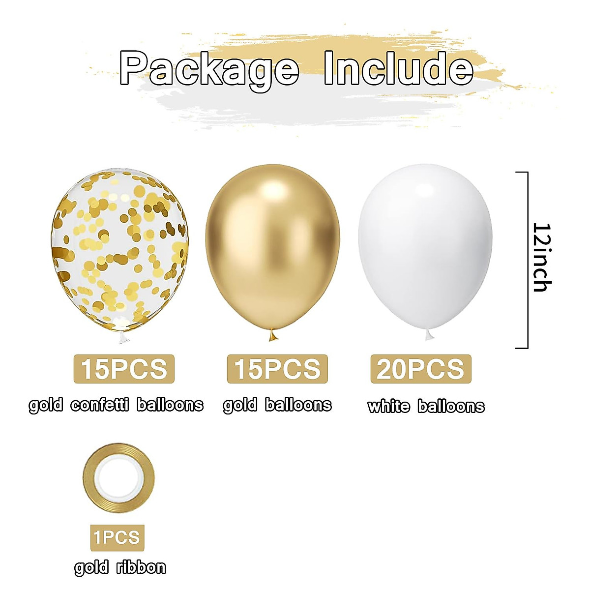 White and Gold Confetti Latex Balloons, 50 Pack 12 inch gold and white Party Balloons with Ribbons for Birthday Graduation Wedding Bridal Shower Party Decoration