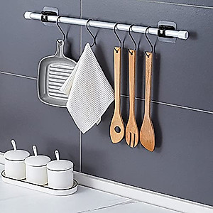 8 Pieces Self Adhesive Curtain Rod Bracket, No Drill Drapery Hooks Holder, Plastic Sticky on Curtain Rod Holder for Kitchen, Bathroom, Hotel (Black)