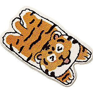 Tiger Shaped Bath Rugs for Bathroom Non Slip, Animals Print Area Rug Water Absorption Small Cute Tiger Bath Mat Cartoon Carpet for Kitchen Floor Door Mat Bedroom Playmat (1.5x2.5 Feet)