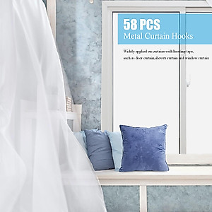 Metal Curtain Hooks, 58PCS Drapery Hook Pins 1.2 Inch Stainless Steel Pin-on Hooks for Window Curtain, Shower Curtain, Door Curtain, Silver