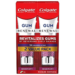 Colgate Renewal Gum Toothpaste Gel, Sensitive Toothpaste for Gingivitis and Improved Gum Health, Mint Gel, Sugar Free, Enamel Safe, Gluten Free, Vegan, 2 Pack, 3 Oz Tubes