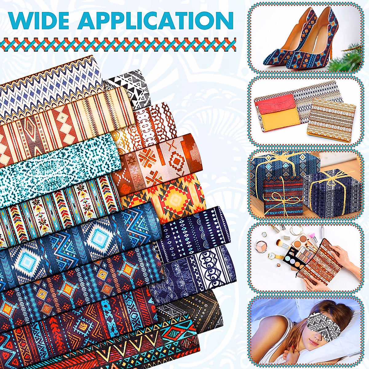 15 Set Serape Faux Leather Sheets Geometry Boho Pattern Faux Leather Patterned Sheets Striped Plaid Printed Leather Fabric for DIY Craft Making Earring Sewing Bags Hair Bows Supplies, 8.3 x 6.3 Inch