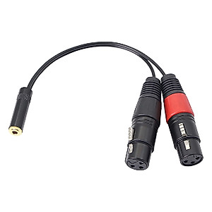 MEIRIYFA Dual XLR to 1/8 Female Adapter,Balanced Mini-Jack(3.5mm) Female to Microphone Cable, 3.5mm Stereo TRS to Dual XLR Female Transforming Cord Converter(1 feet /30cm) (Dual XLR Female)