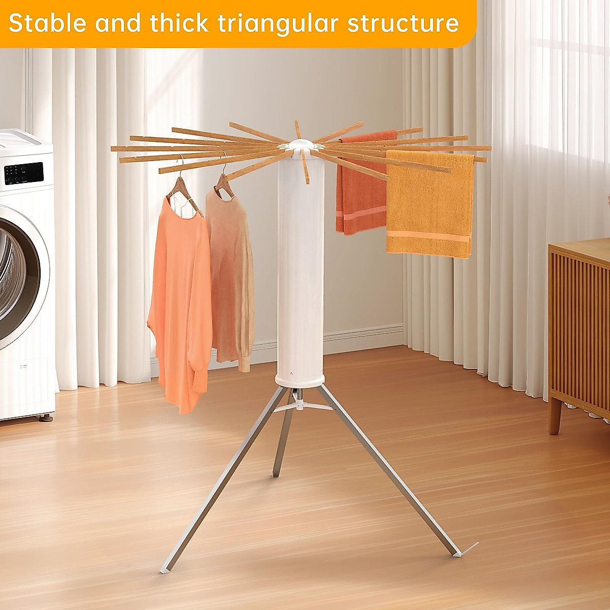 ColtKing Tripod Clothes Drying Rack, Upgraded Octopus Clothes Drying Rack,Foldable Laundry Clothes Drying Rack,Space Saving Drying Rack for Indoor Outdoor,16 Expandable Rods,Aluminum Feet+Wood Rods