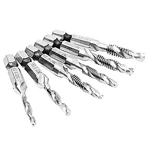 AUTOTOOLHOME 6 Pack Combination Drill and Tap Bit Set 6-32nc 8-32nc 10-32nc 10-24nc 12-24nc 1/4-20nc Screw Tap Drill Bits for Drilling Tapping Countersinking