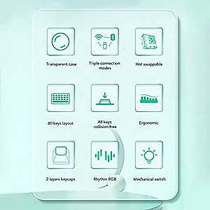 Acogedor Bluetooth / 2.4Ghz Wireless/Type - C Wired Mechanical Gaming Keyboard, RGB Hot - Swappable, Gasket Structure, 80 Keys, Transparent Case, 2 Layers Keycaps (Green)