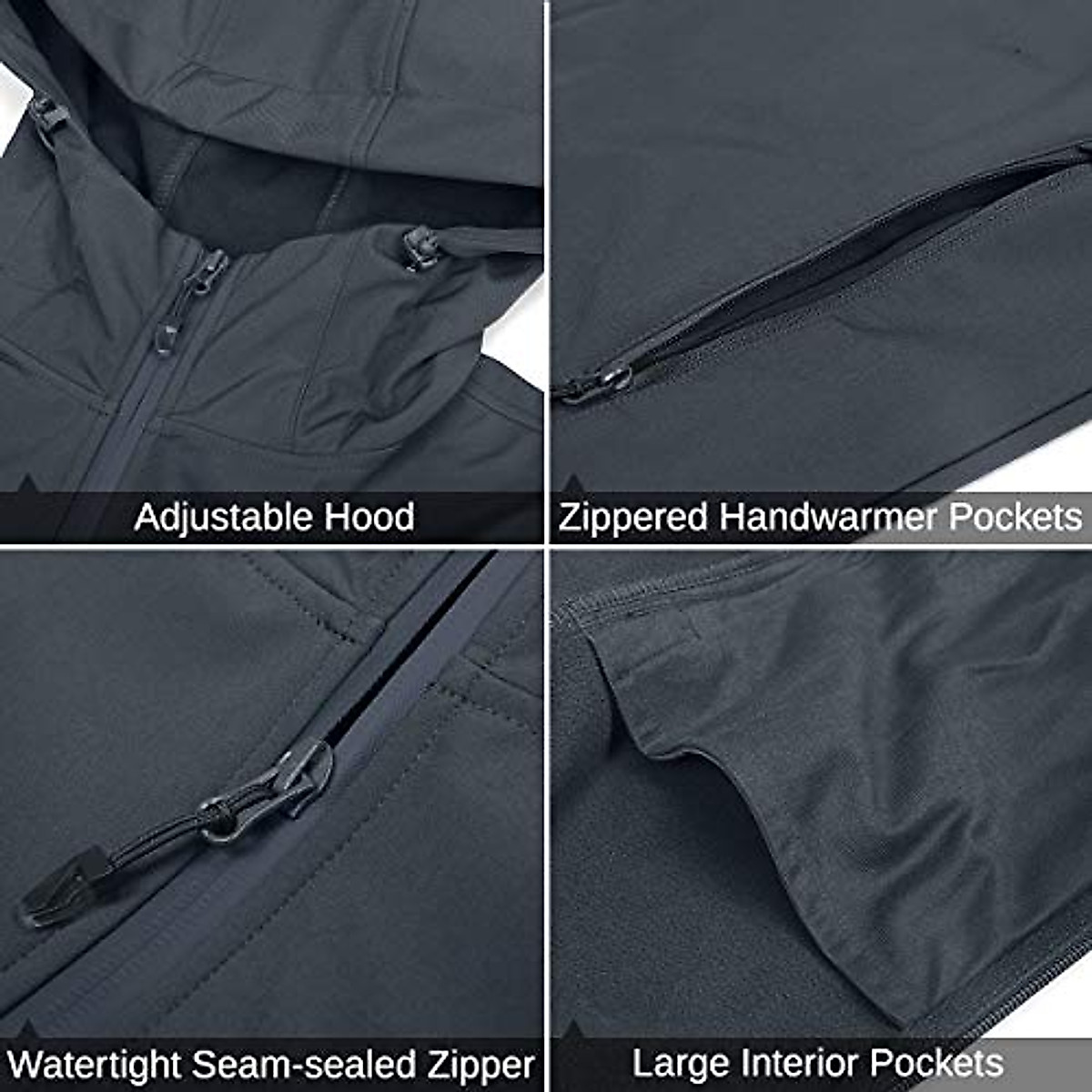 CAMEL CROWN Softshell Jacket Men Hooded Fleece Lined Outdoor Jackets Windproof Water Resistant for Hiking Casual Work Grey M