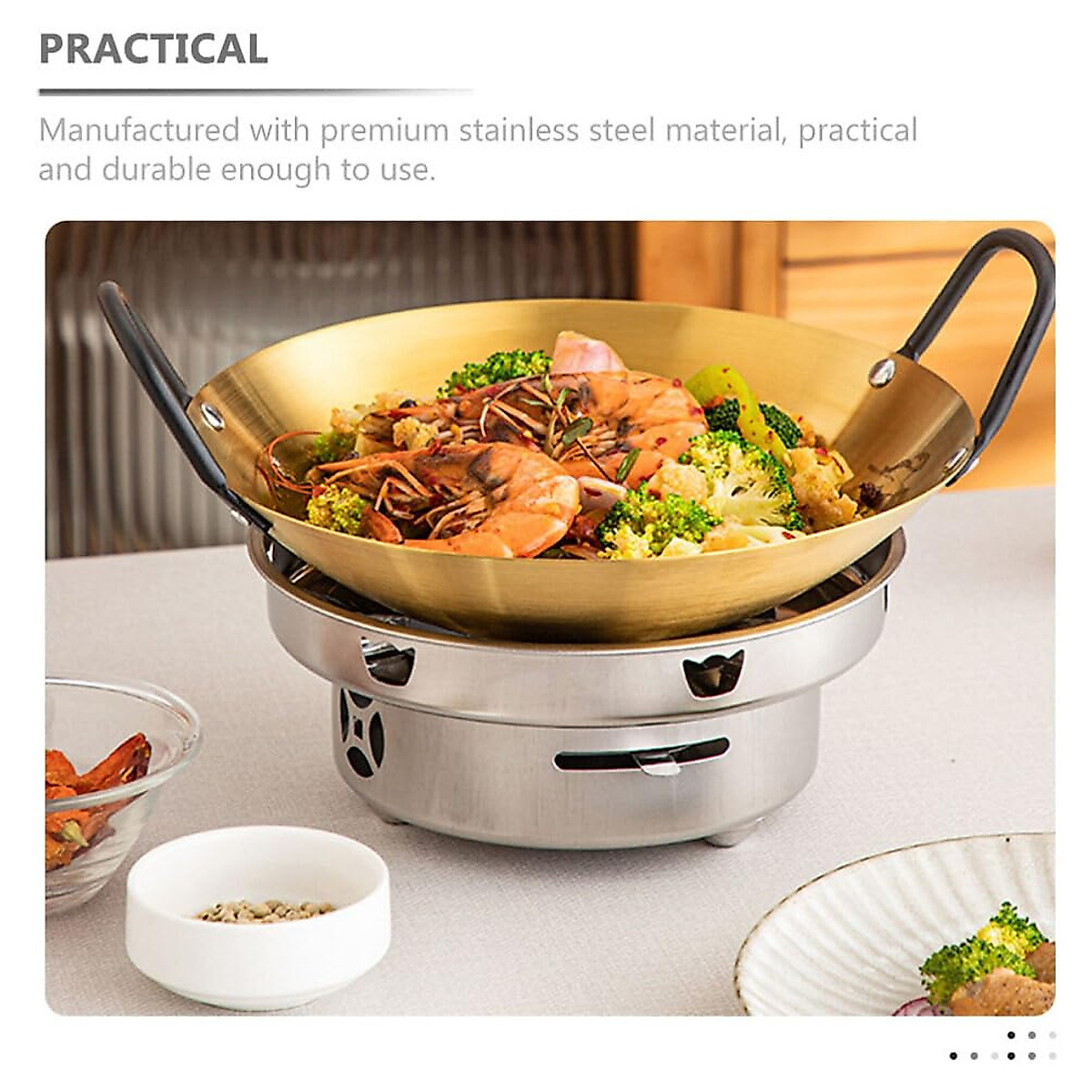 Cabilock Stainless Steel Cookware Stainless Steel Frying Cooking Pot 24cm Metal Stock Pot Stir Fry Pan Stewpot Skillet Round Bottom Wok Pan Binaural Wok for Kitchen Cooking Camping Cooking Set