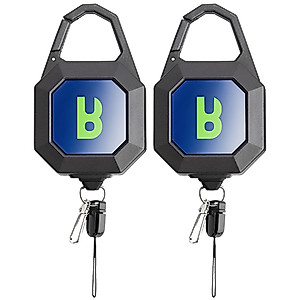 Booms Fishing RG4 2-Pack Fly Fishing Retractor, Locking Retractable Gear Tether, Heavy Duty Retractable Keychain with 27.5” Steel Retractable Cord, 7.7oz Black