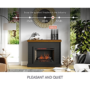 Bridgevine Home Washington Modern Farmhouse Electric Fireplace with Mantel, 48 inches, Poplar and Knotty Alder Solid Wood, Black and Whiskey Finish