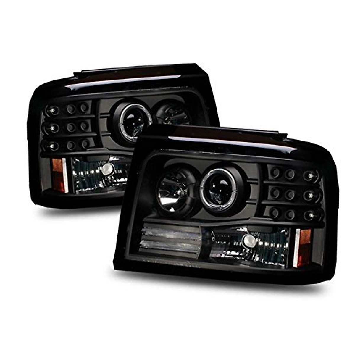 SPPC Black Projector Headlights Assembly Set with Halo For Ford F-150/F-250/Bronco - (Pair) Driver Left and Passenger Right Side Replacement