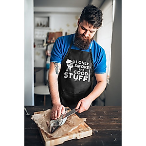 VAGAVY - Funny I Only Smoke The Good Stuff Men Apron with Pockets - Black Aprons for Men, Dad, Husband - Birthday, Father’s Day Grilling Gifts for Papa, Husband…