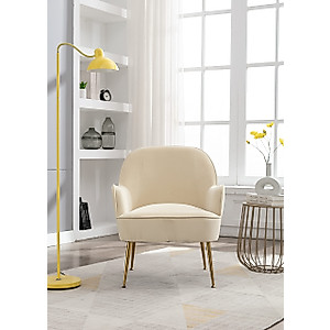 Bellemave Velvet Accent Chair,Modern Upholstered Leisure Arm Chair with Gold Metal Legs,Thickly Padded,Guest Chair Vanity Chair Club Chairs for Living Room Bedroom Office（Cream White）, W52752188