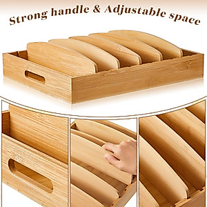 Leinuosen Set of 2 Kitchen Cabinet Organizer for Storage Lid Organizer Bamboo Drawer Organizer Kitchen Pantry Lid Holder with 5 Adjustable Dividers for Plastic Lids Organization Kitchen Covers Storage