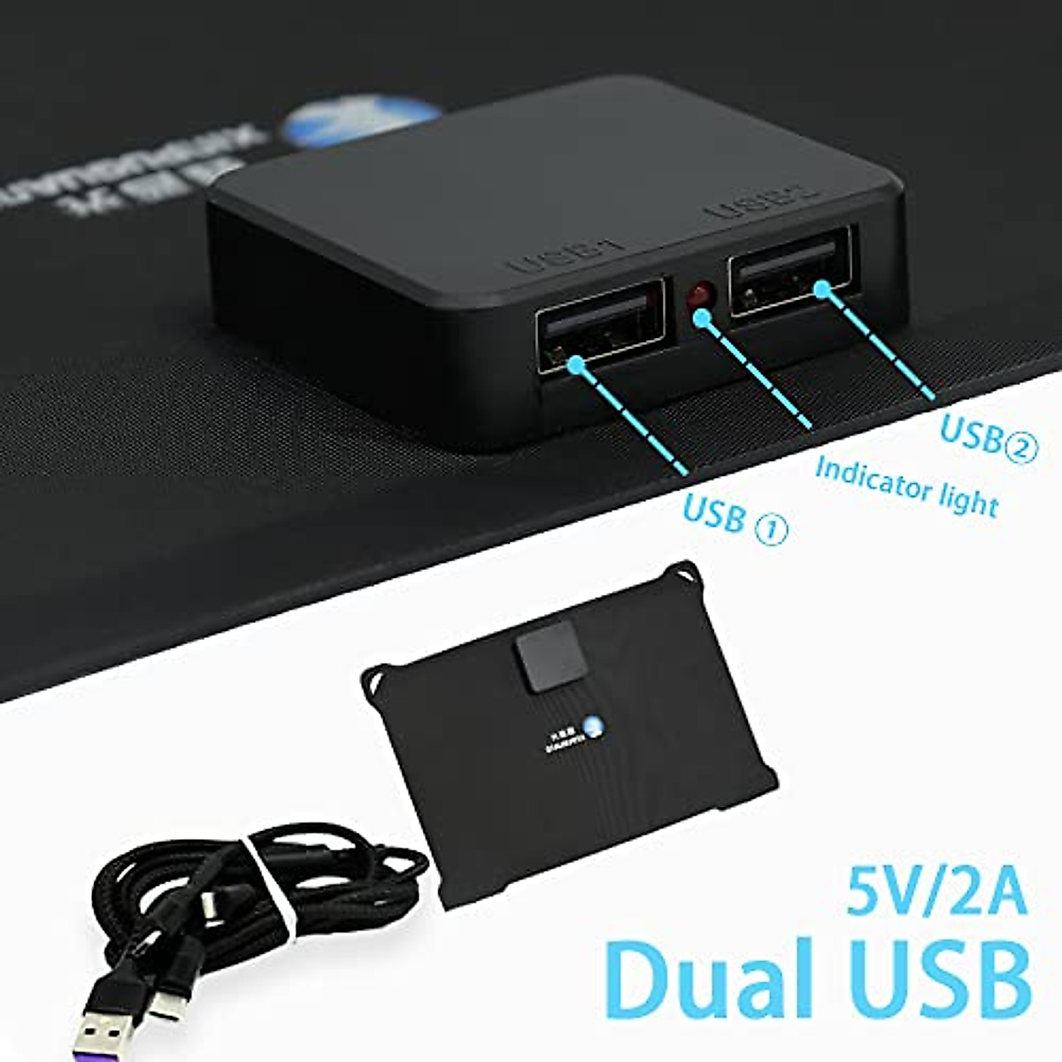 XINPUGUANG Solar Charger Foldable 14W Solar Panel Protable Charger with 2 USB Output Ports ETFE Foldable Camping Travel for Tablet Ipad Cell Phone and More 5V Device (14W)