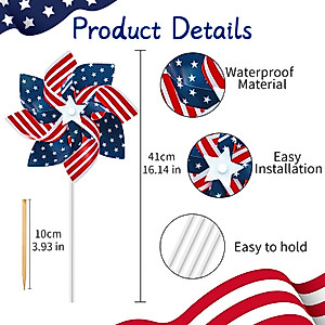 Gushu 20pcs Fourth of July Pinwheels,Red White and Blue 4th of July Decorations American Flag Pinwheel, Garden Wind Spinners Patriotic Yard Outdoor Decor, Memorial Day Independence Party Supplies