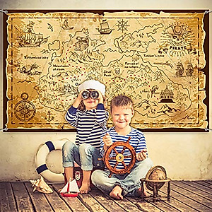 Pirate Treasure Map Backdrop Background Island Treasure Map Banner Nautical Wall Tapestry Hanging Decoration for Treasure Hunt Theme Party Birthday Party Photo Shooting Booth Props
