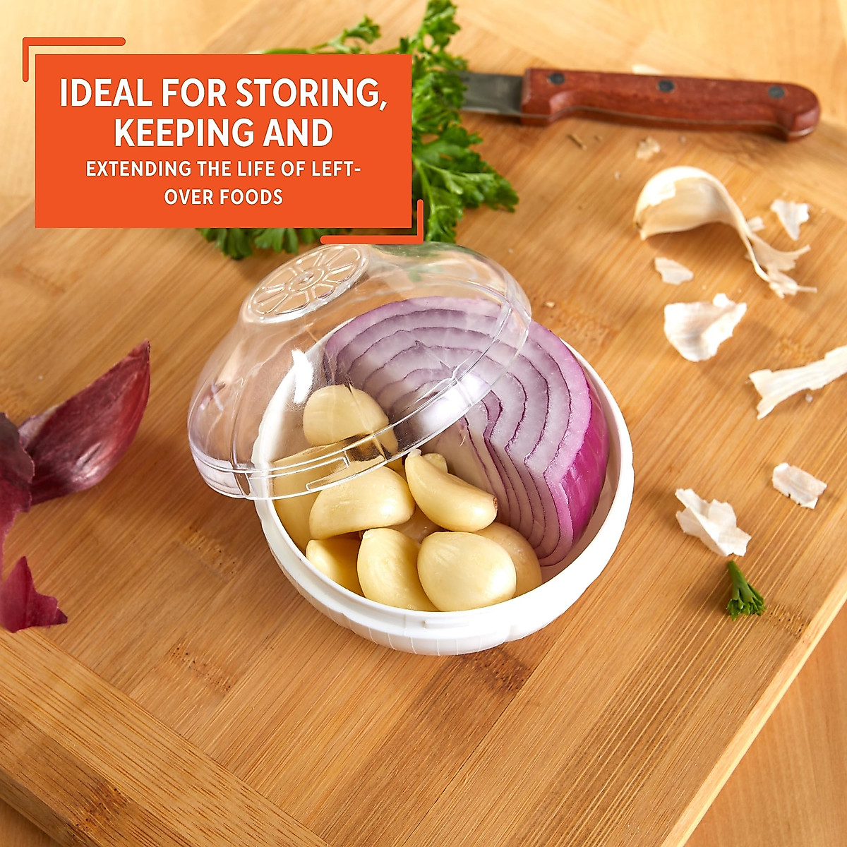 IMUSA USA IMU-71206 Onion & Garlic Saver/Container with Clear Cover, 4", White