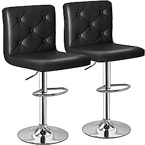 VECELO Adjustable Bar Stools with Back, Bar Height Stools for Kitchen Counter, Bar Stools Set of 2, Black