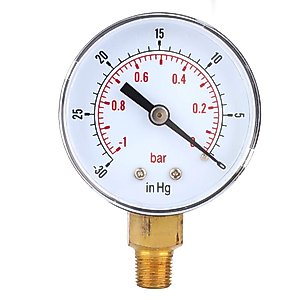 Fafeicy Vacuum Gauge, -1-0Bar -30-0inHg 50mm 1/8 BSPT Bottom Connection for Air Water Oil