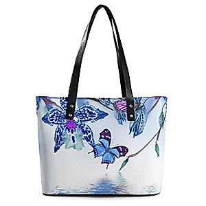 Womens Handbag Orchids And Butterfly Leather Tote Bag Top Handle Satchel Bags For Lady
