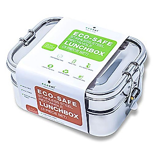 ecozoi Leak Proof Stainless Steel Lunch Box, 3-in-1 Eco Bento Box | Redesigned Silicone Seal + Bonus Lunch Pod | Sustainable Tiffin Eco Friendly Metal Bento Box Food Storage Containers