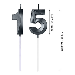 Black 15th & 51st Birthday Candles for Cakes, Number 15 51 Glitter Candle Cake Topper for Party Anniversary Wedding Celebration Decoration