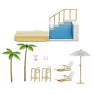 Rainbow High Color Change Pool & Beach Playset : 7-in-1 Light-Up-Multicolor Changing Pool, Adjustable Umbrella, and Pool Accessories. Fits 7 Fashion Dolls, Toy Gift for Kids Ages 6 7 8+ to 12 578475