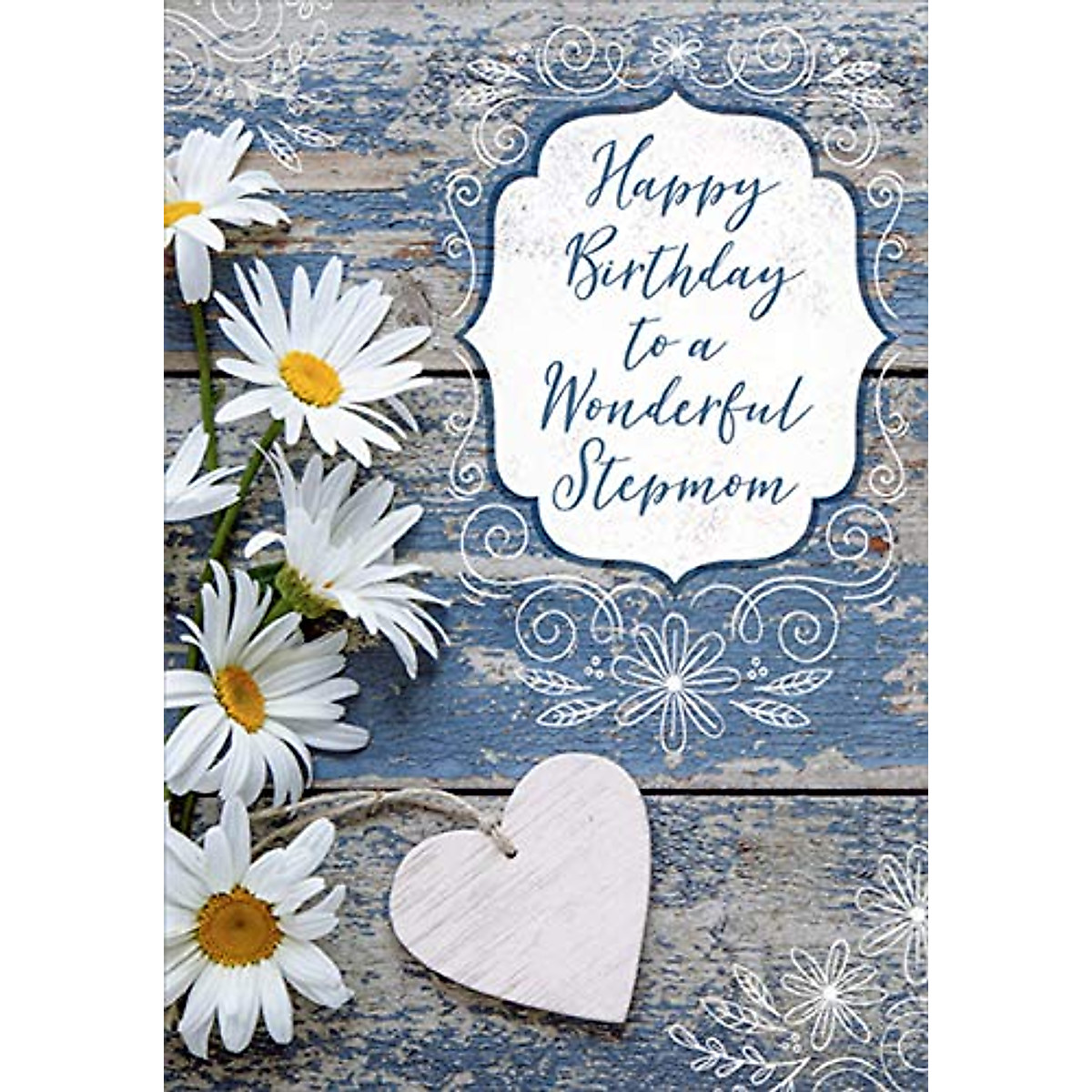 Designer Greetings 5 Daisies and Wooden Heart Birthday Card for Stepmom