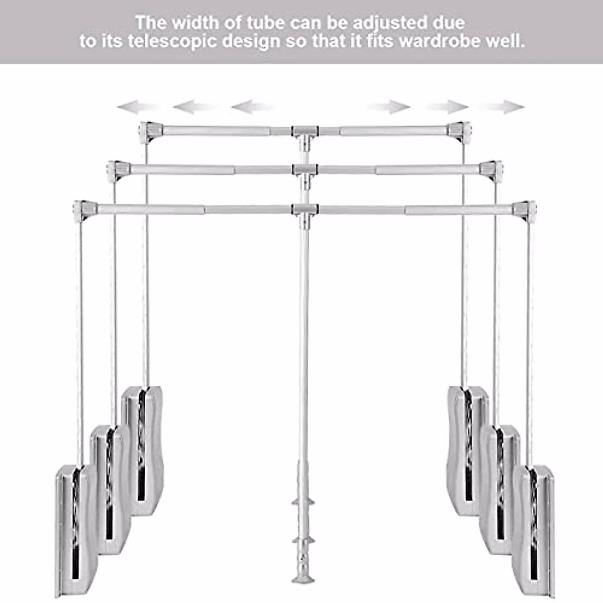 WERTY Pull Down Closet Rod Aluminum Adjustable 17.7-45.2 in Heavy Duty Closet Pull Down Rods Hanger for Hanging Clothes Wardrobe Lift Rail Organizer Storage System, Clothing Finishing Rack