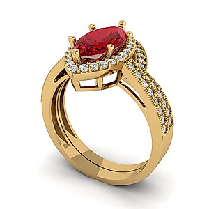 Clara Pucci 2.16ct Marquise Cut Halo Solitaire Simulated Ruby Engagement Promise Anniversary Bridal Ring Band set 18K Yellow Gold 3.5