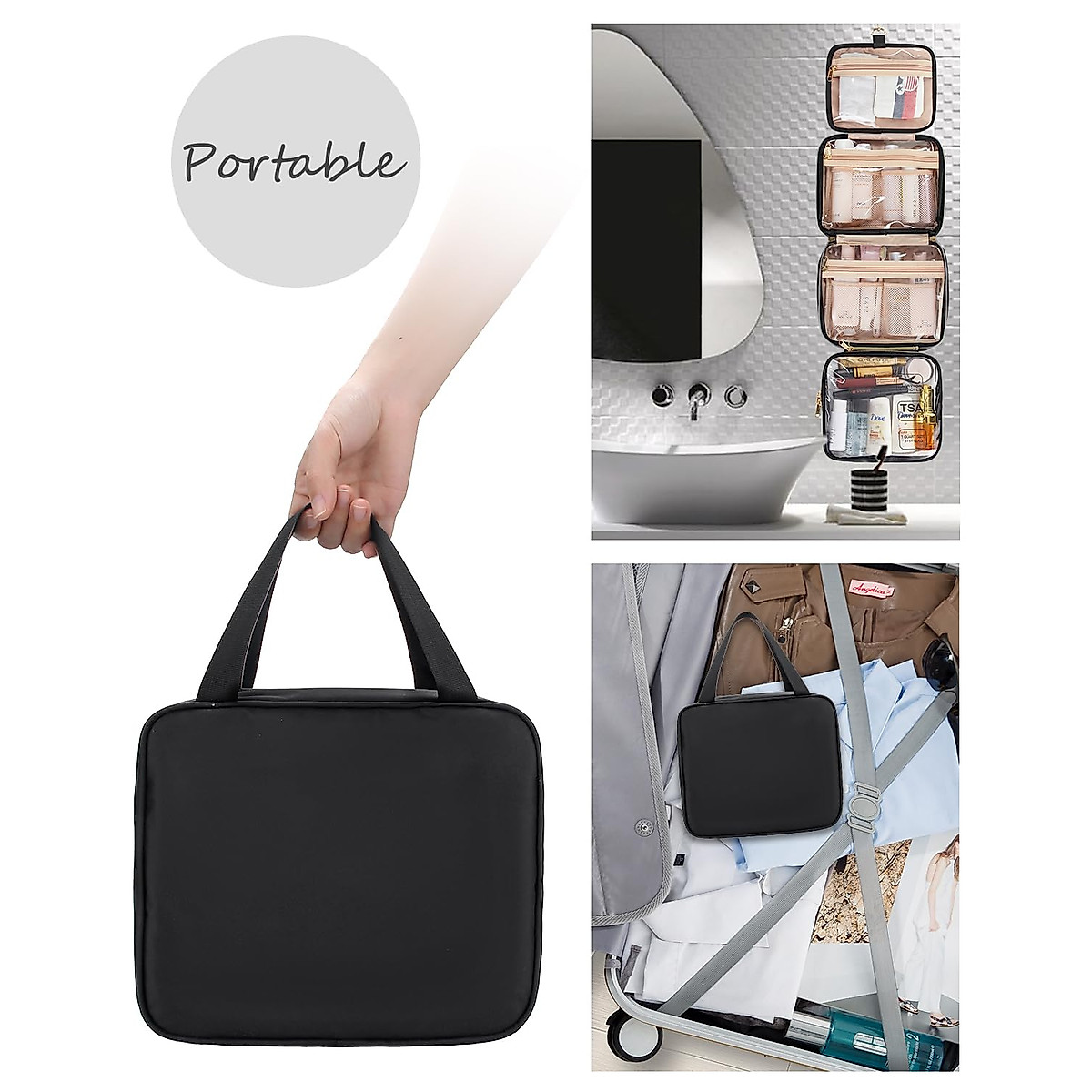 Hanging Toiletry Bag Travel Makeup Bag TSA Approved Clear Bag for Toiletries Waterproof Cosmetic Bag Toiletry Bag for Women Men Travel Toiletry Organizer for Bathroom Shower (Medium, 1-Black)