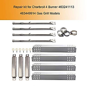 Sunshineey Gas Grill Replacement Parts Kit Stainless Steel Burner, Heat Plate, Carry Over Tube for Charbroil 463241113, 463449914 Model(Repair Kit)