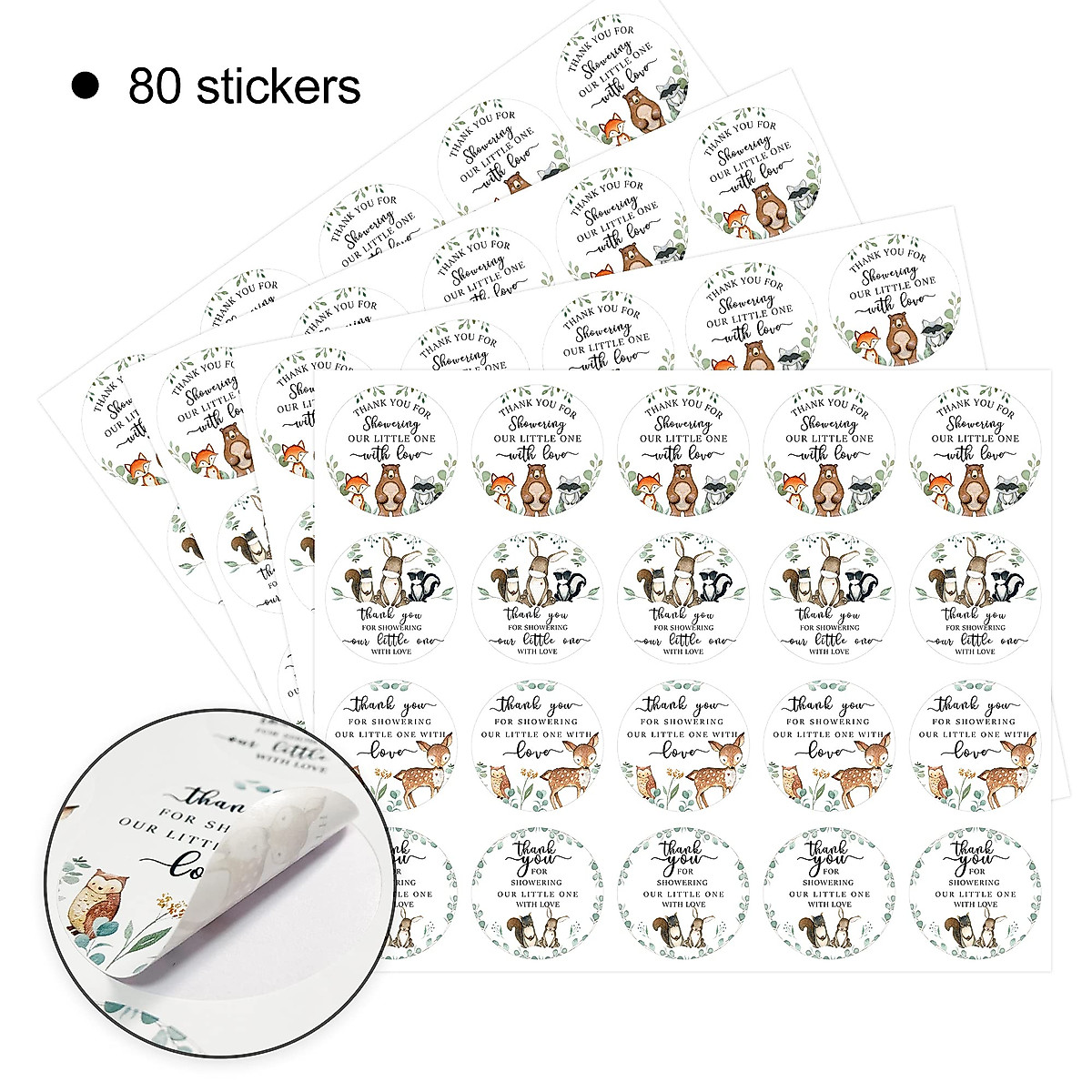 80 Woodland Baby Shower Thank You Stickers, Forest Creature Baby Shower Thank You Stickers, Woodland Baby Shower Birthday Party Favor Label Decorations(2 Inch)