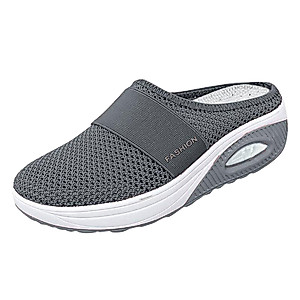 JWSVBF Women's Fashion Sneakers Wedge, Wide Width Mesh Floral Sandals, Summer Heel Thong Sandal, Casual Shoes for Autumn, Size 10, Dark Gray #4