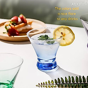 ColoVie Martini Glasses Set of 6(8oz) - Stemless Martini Glass- Colored Cocktail Glasses - Margarita Glasses - Espresso Martini Glass Cups- Home Bar - Party,Birthday,Housewarming Gift